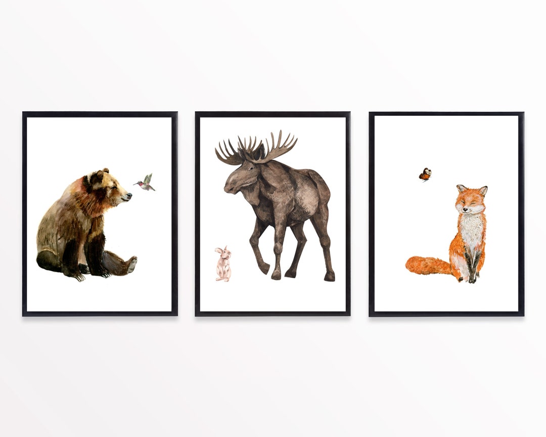 Big & Small Forest Friends Digital Art Prints Nature, Woodland, Animals ...