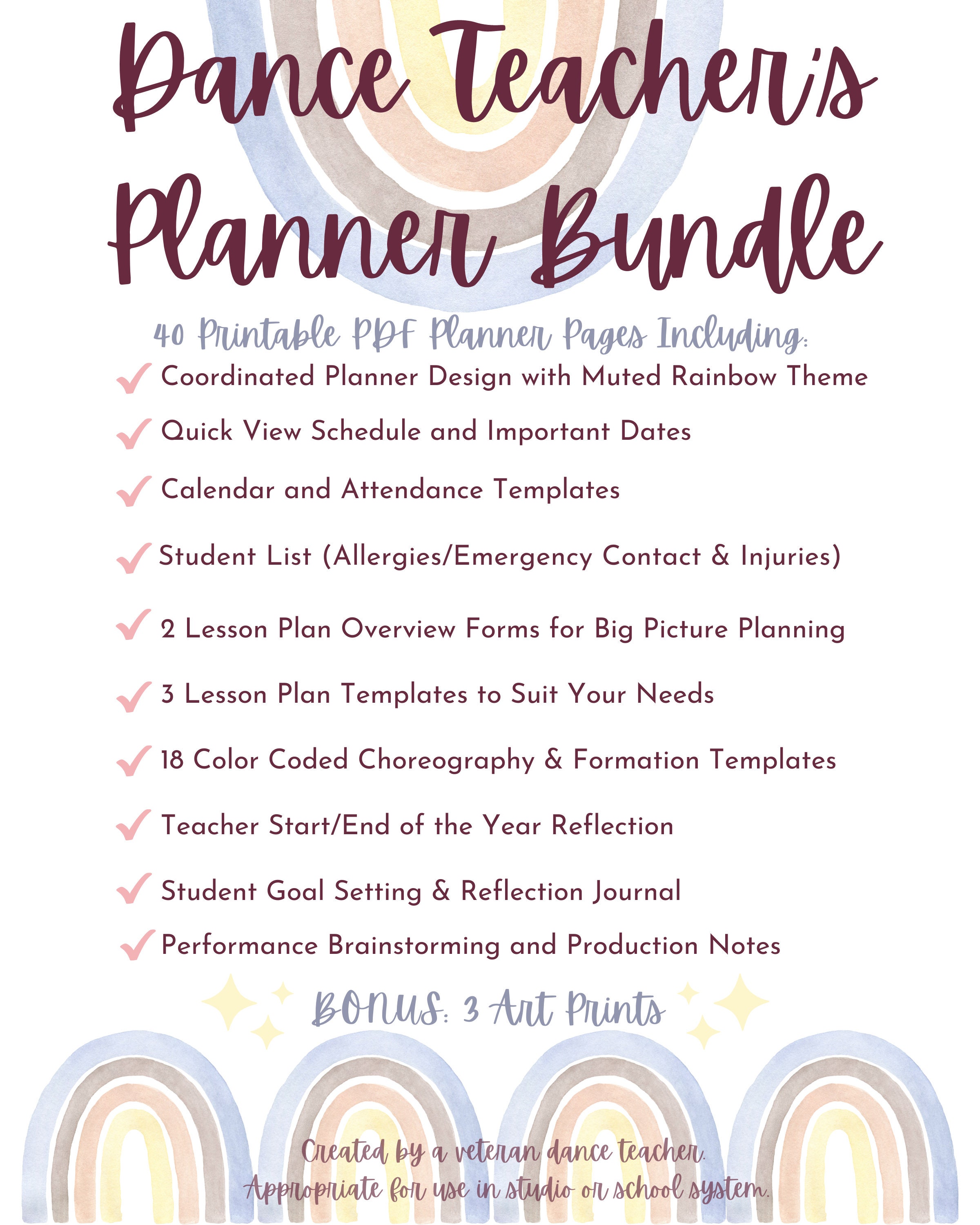 Dance Teacher Planner Bundle | Choreography Planning, Dance Studio ...
