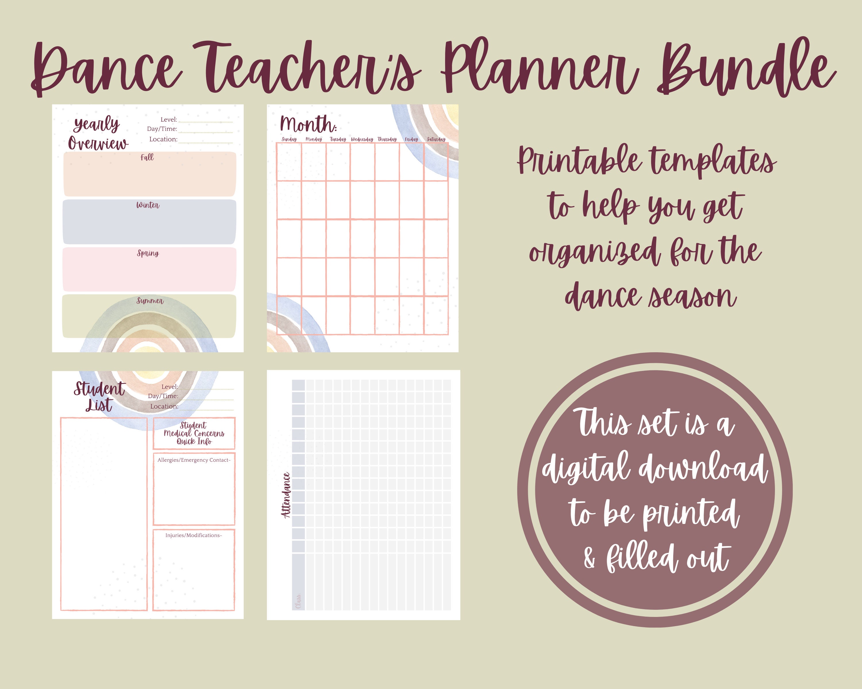 Dance Teacher Planner Bundle | Choreography Planning, Dance Studio ...