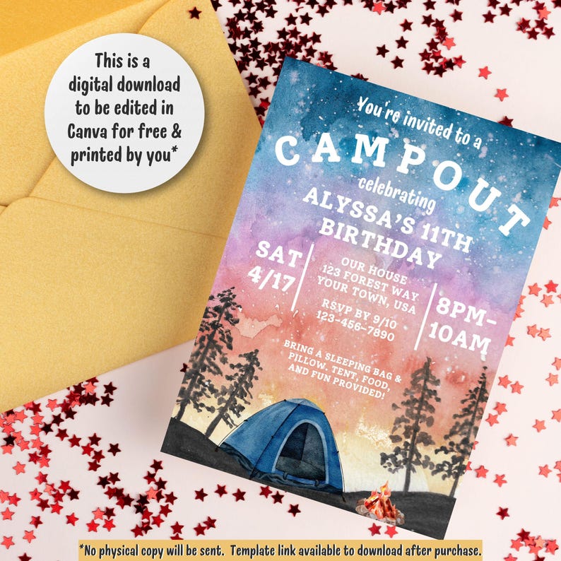 Camping Birthday Invitation, Campout Bday Invitation, Tween Birthday ...