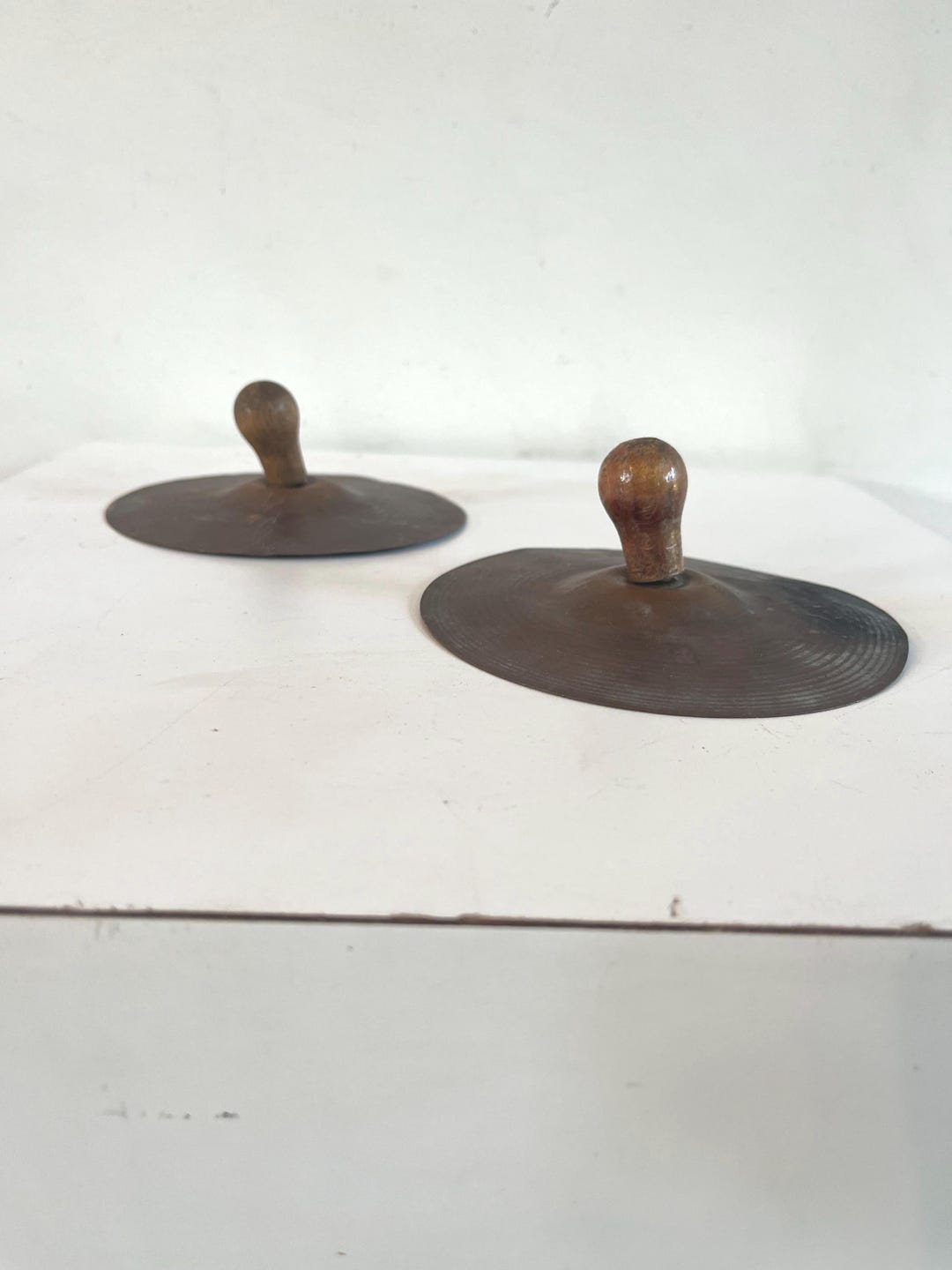 Small Vintage Metal Cymbals With a Wood Handle - Etsy