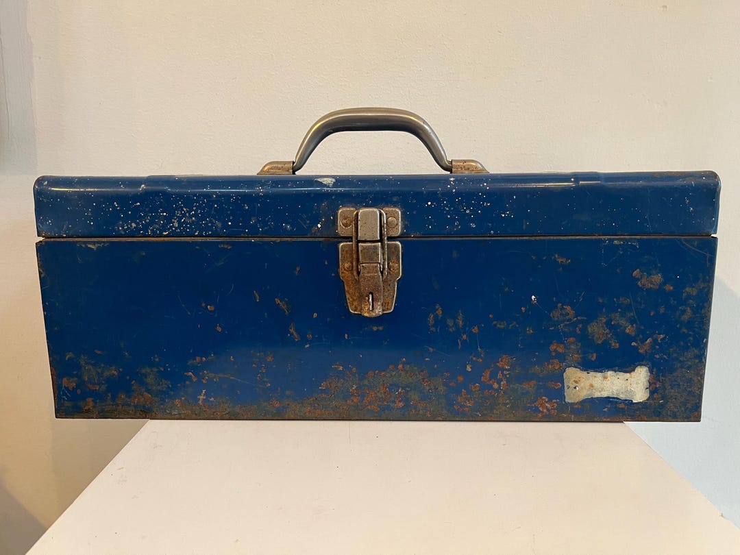 Old Blue Metal Tool Box With Lift Out Tray - Etsy