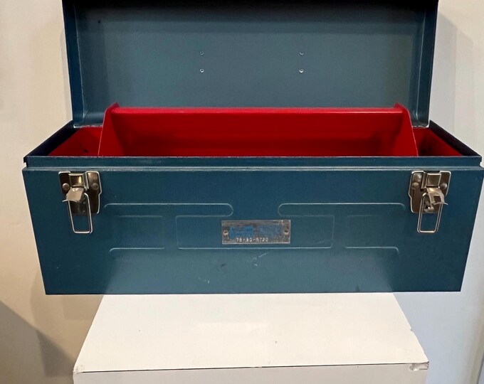 Vintage Blue Tool Box With Red Lift Out Tray - Etsy