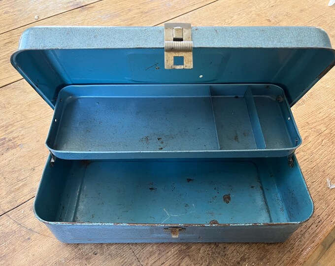 Vintage Light Blue Metal Tool Box With Fold Out Tray - Etsy