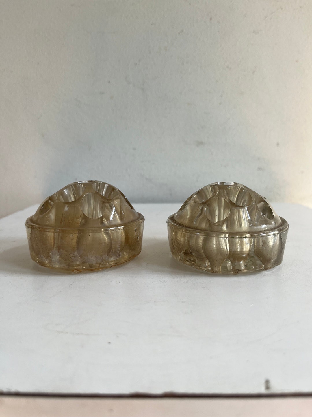 Two Vintage Glass Flower Frogs - Etsy