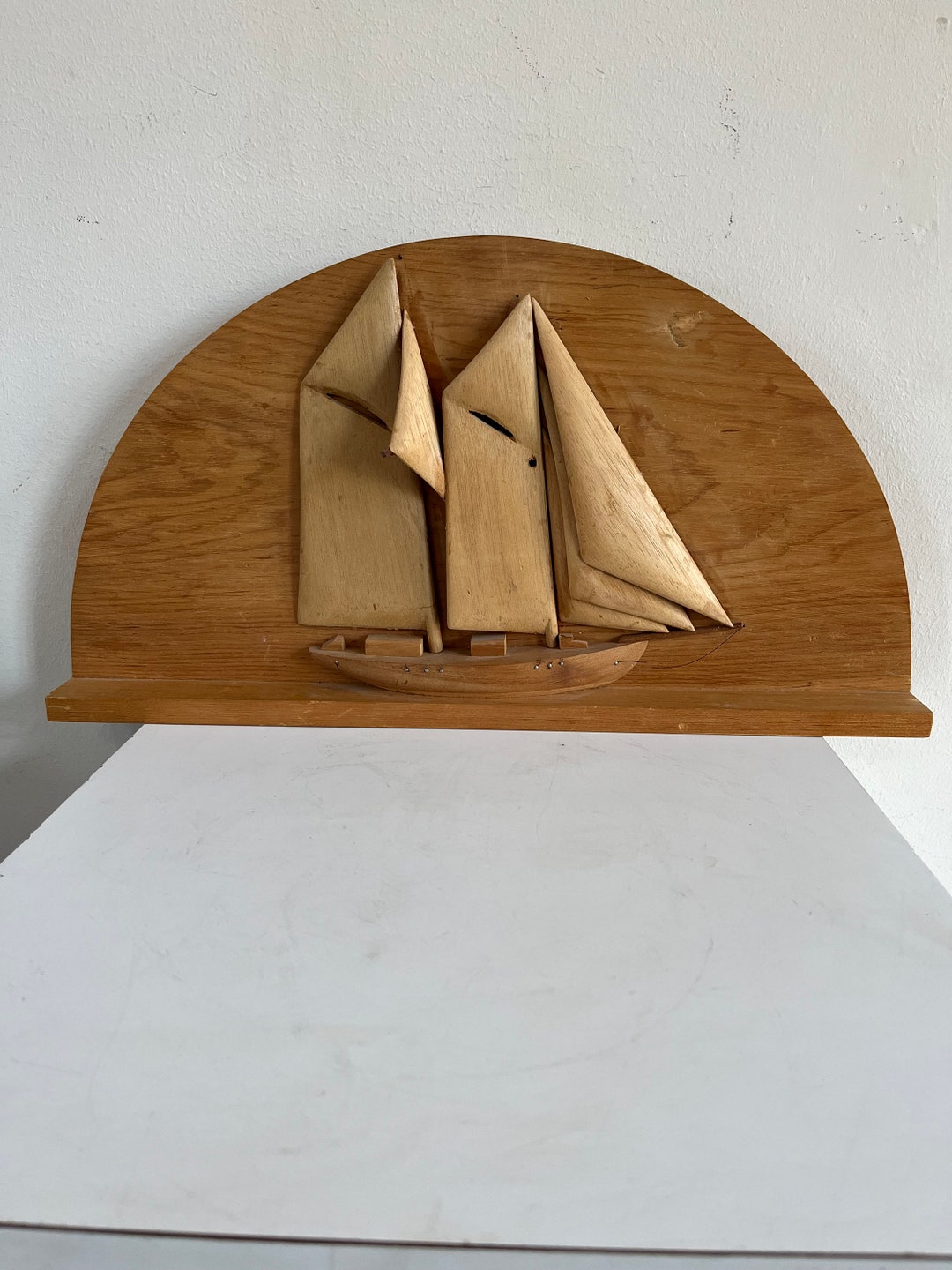 Vintage Carved Wood Ship Diorama - Etsy