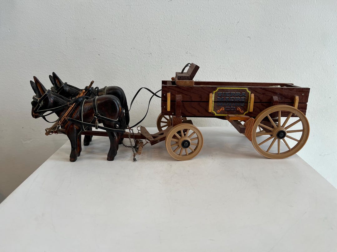 Vintage Hand Made Wood Wagon With Two Black Mules - Etsy