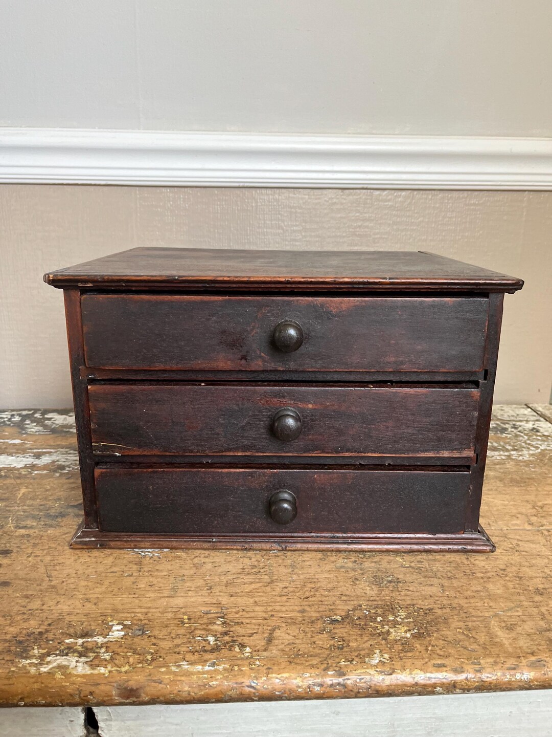 Antique Small Three Drawer Wood Box - Etsy