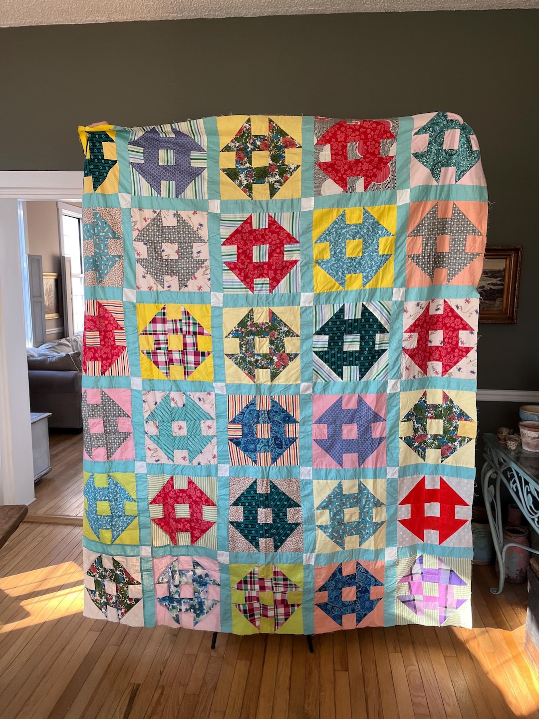 1960 Colorful Monkey Wrench Design Quilt Top - Etsy