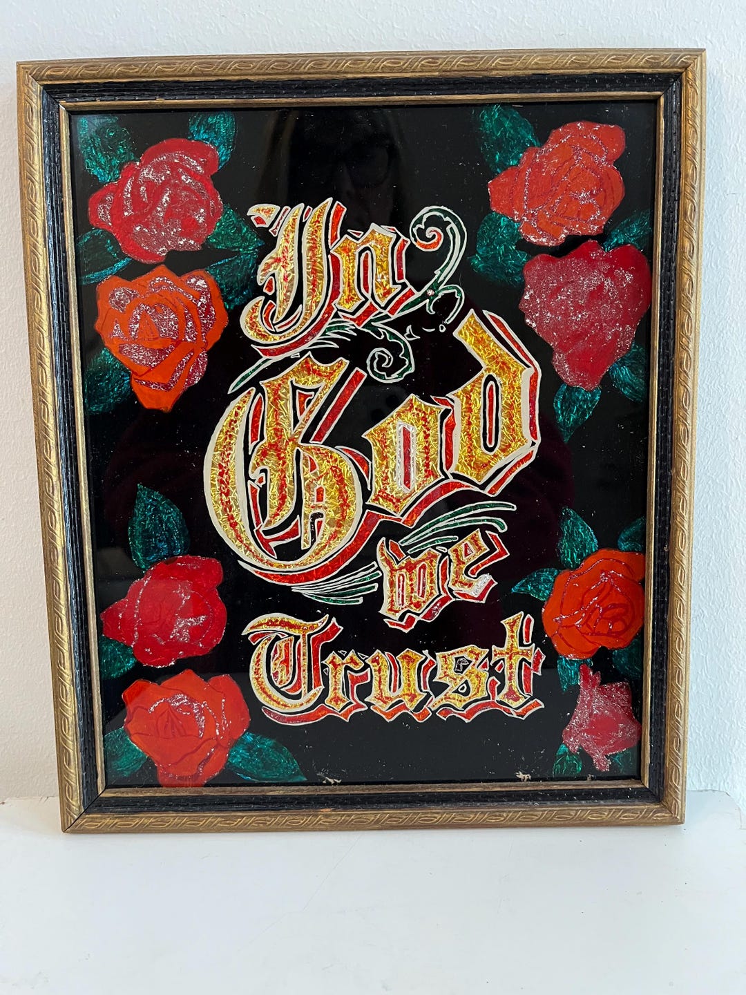 Vintage 1950 Colorful Reverse Glass Painted Tinsel Painting - Etsy