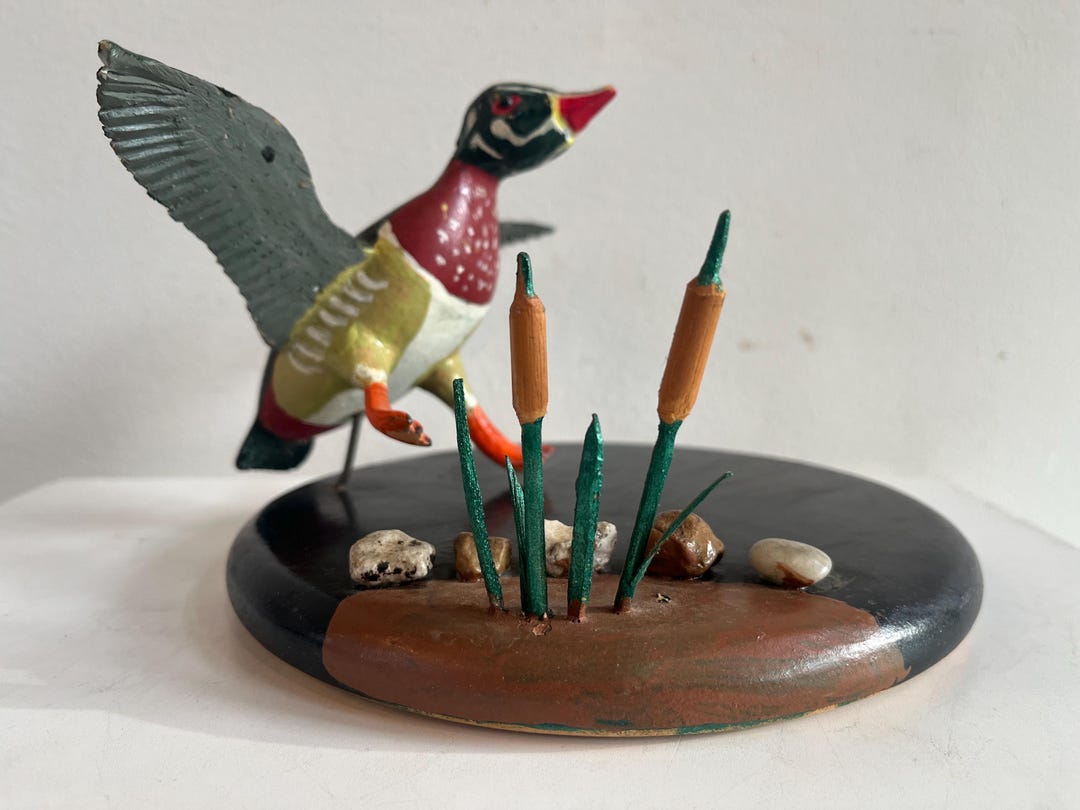 Vintage Flying Wood Duck in Cattails - Etsy