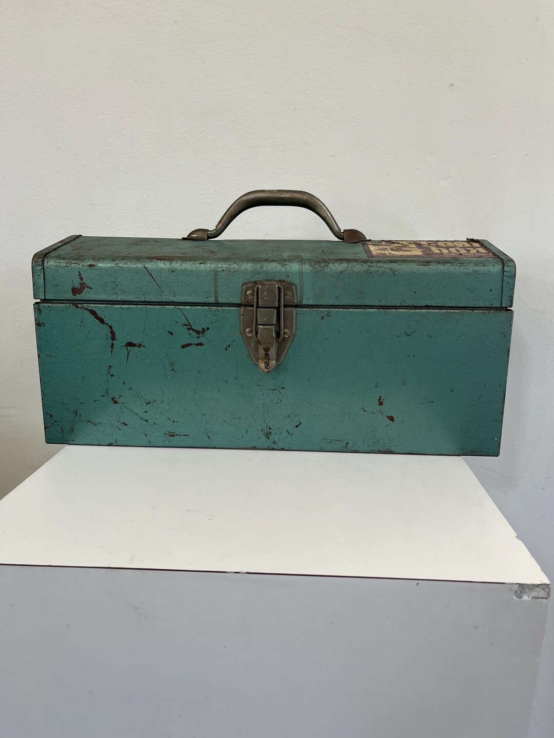 Vintage Aqua Metal Tool Box - Etsy