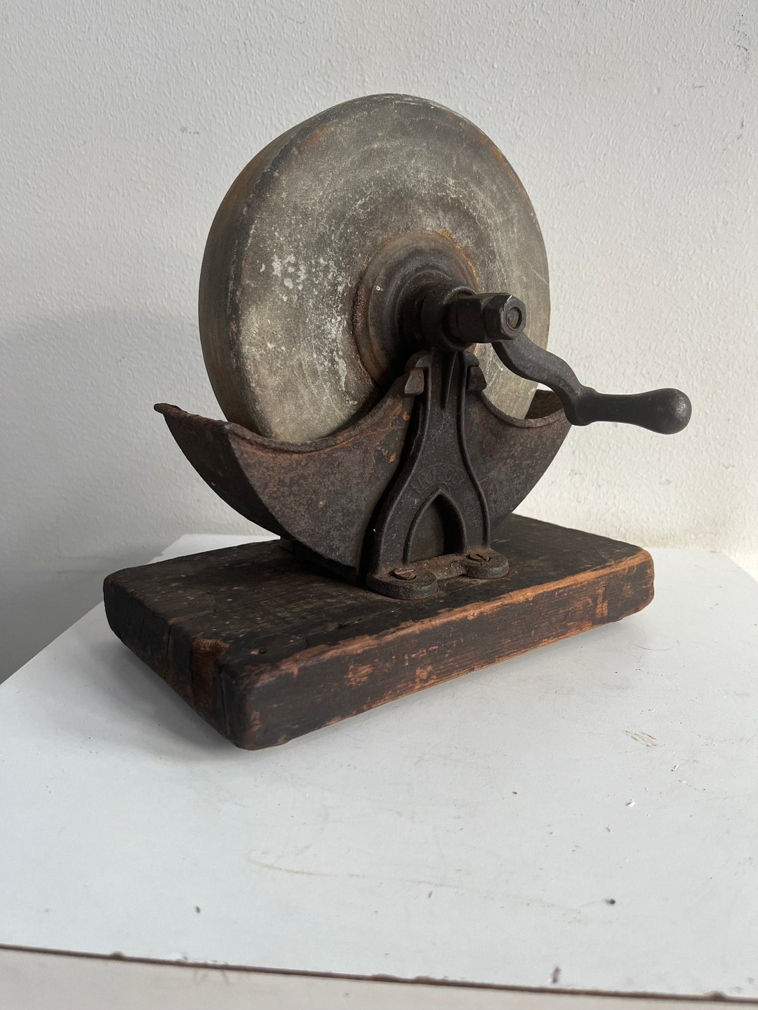 Small Hand Crank Antique Grinding Stone And - Etsy