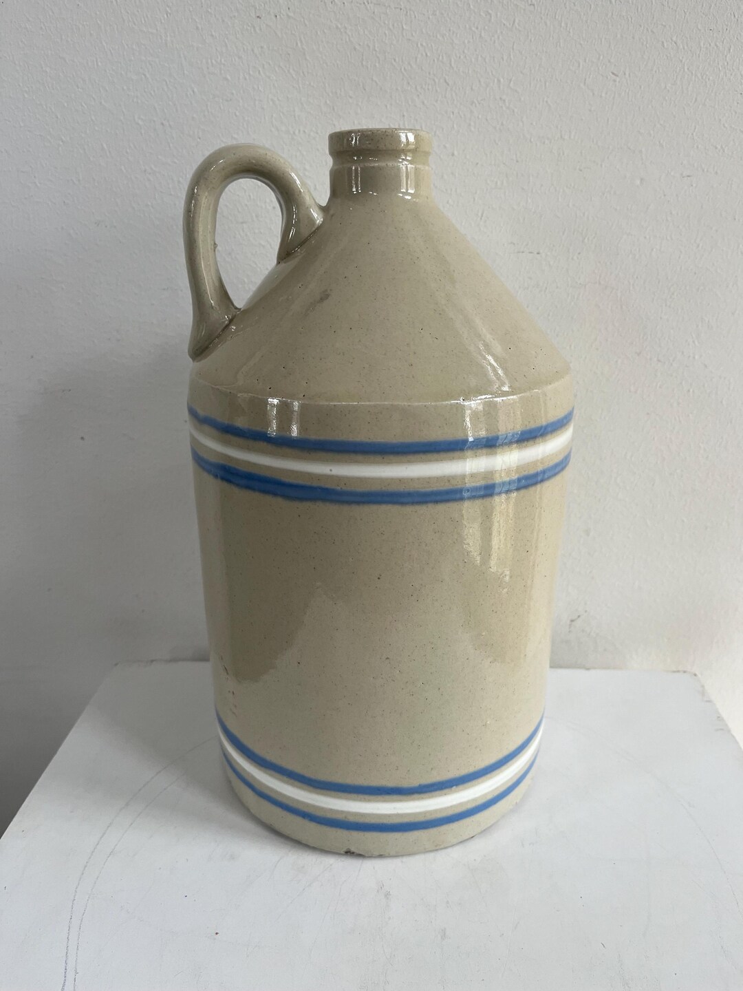 Vintage Blue and White Band Crock Jug - Etsy