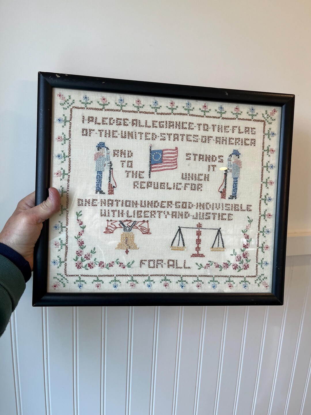 Vintage Embroidered Pledge of Allegiance Framed Picture - Etsy