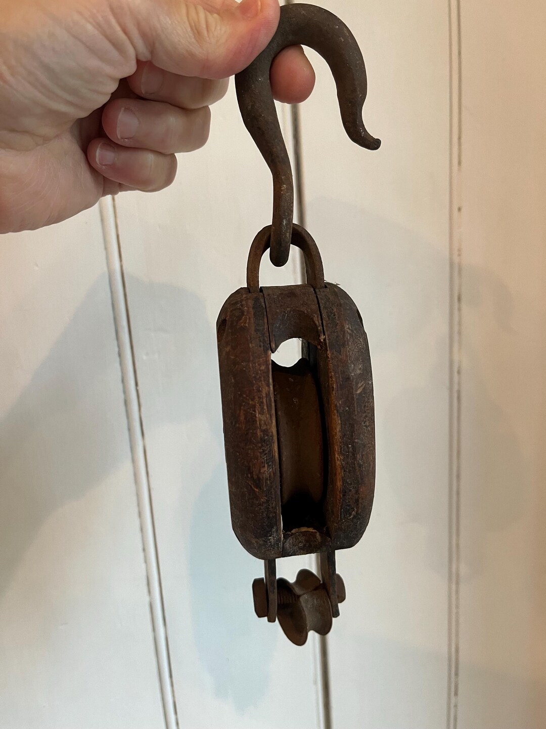 Small Antique Wood Single Pulley With Hardware - Etsy