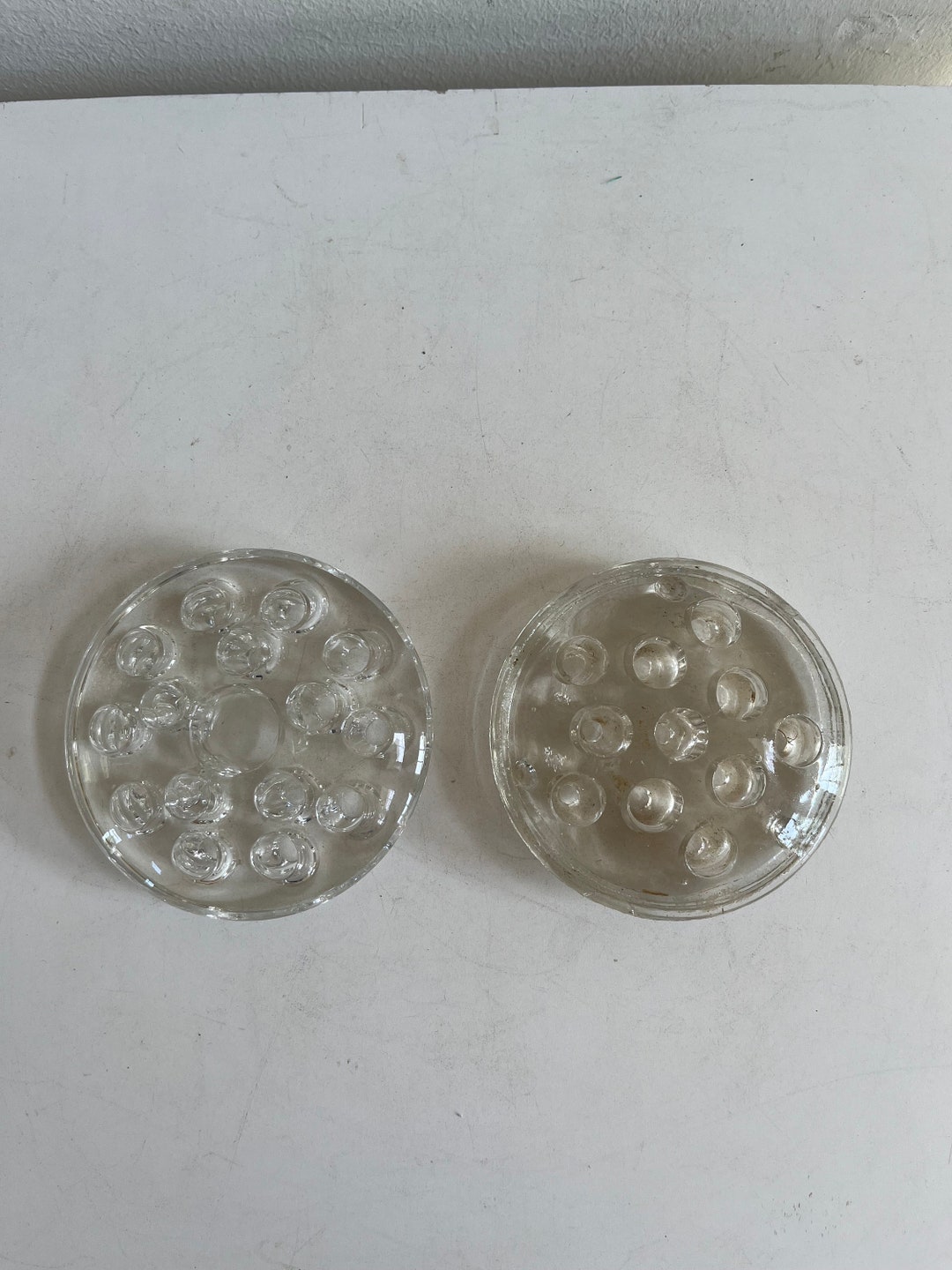 Two Vintage Glass Flower Frog - Etsy