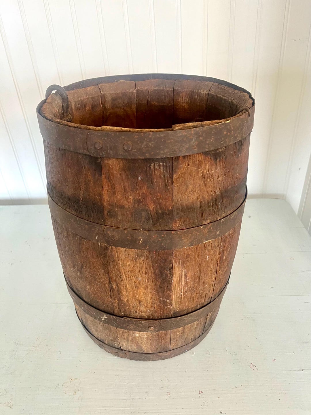 Old Small Wood Barrel With Metal Straps - Etsy
