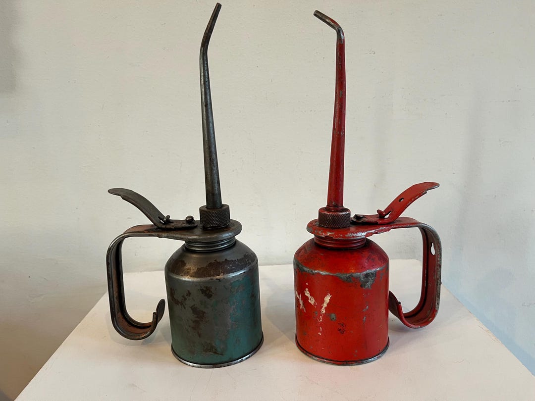 Two Old Metal Red and Blue Pump Oil Cans - Etsy