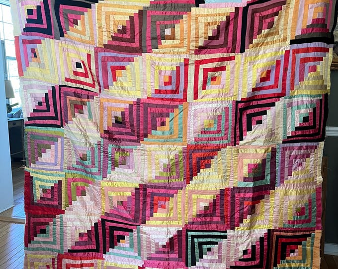 Vintage Log Cabin Quilt Top With Pastel Colors - Etsy