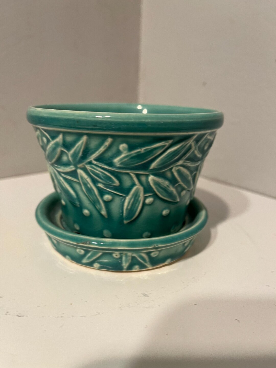 Vintage Green Mccoy Flower Pot With Dish - Etsy