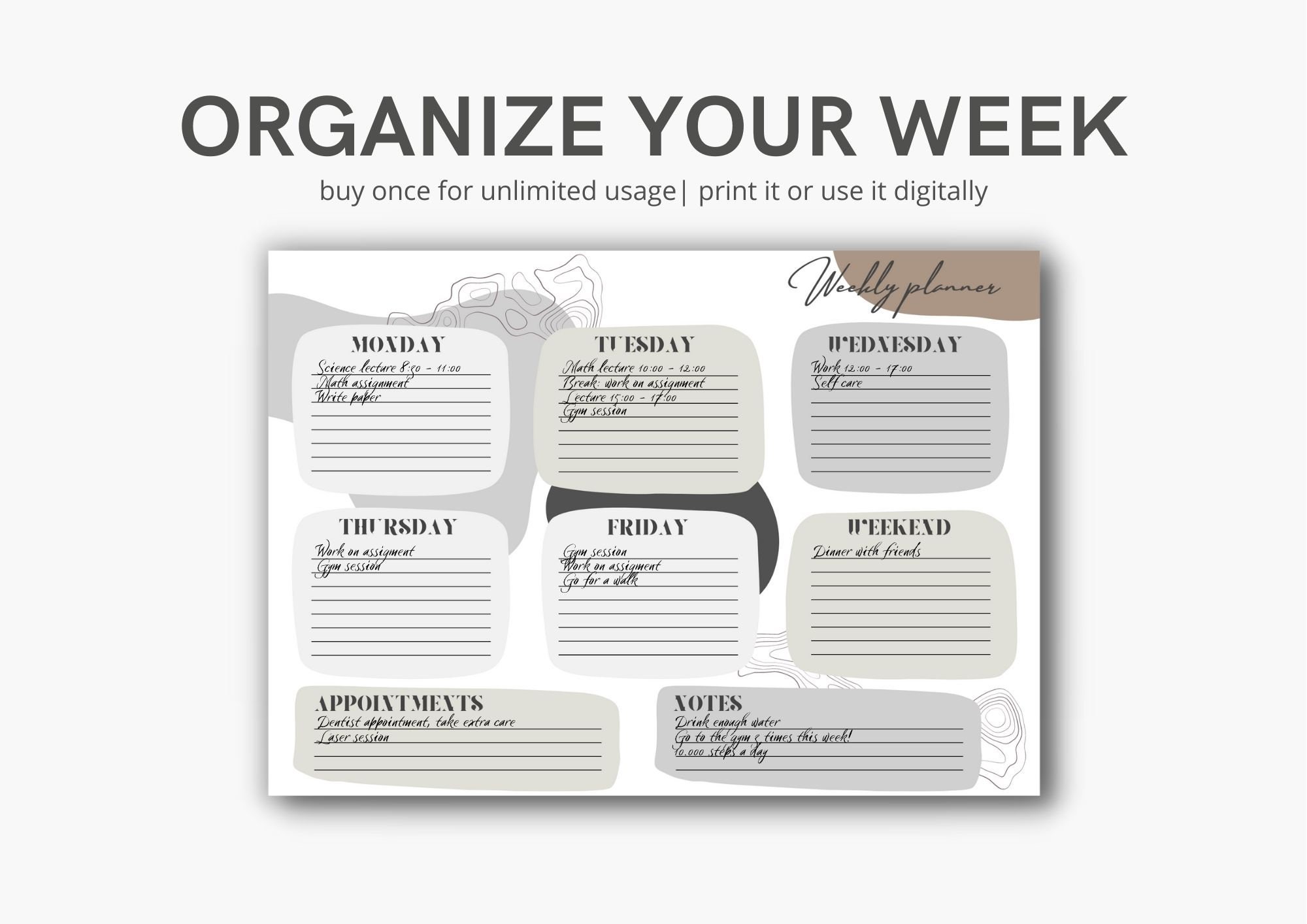 AESTHETIC MINIMALISTIC PLANNER | Printable or Digital Undated Weekly ...