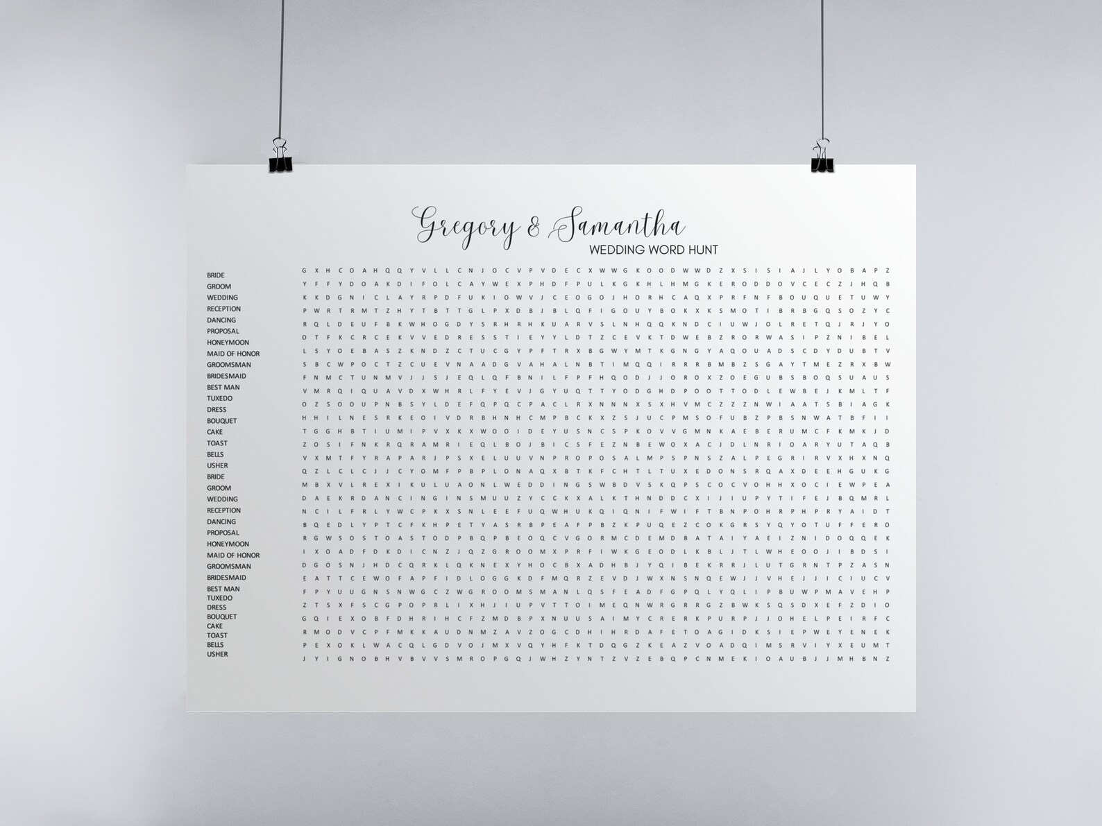 Custom Large Format Bridal Word Search Puzzle, Bridal Party Game ...