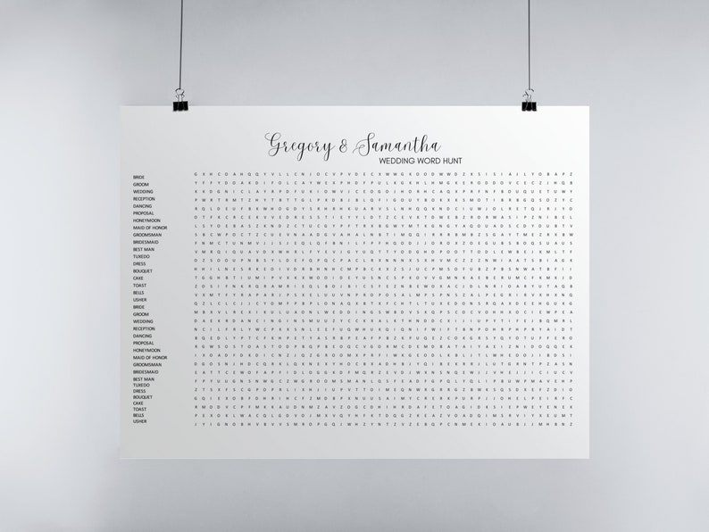 Custom Large Format Bridal Word Search Puzzle, Bridal Party Game ...