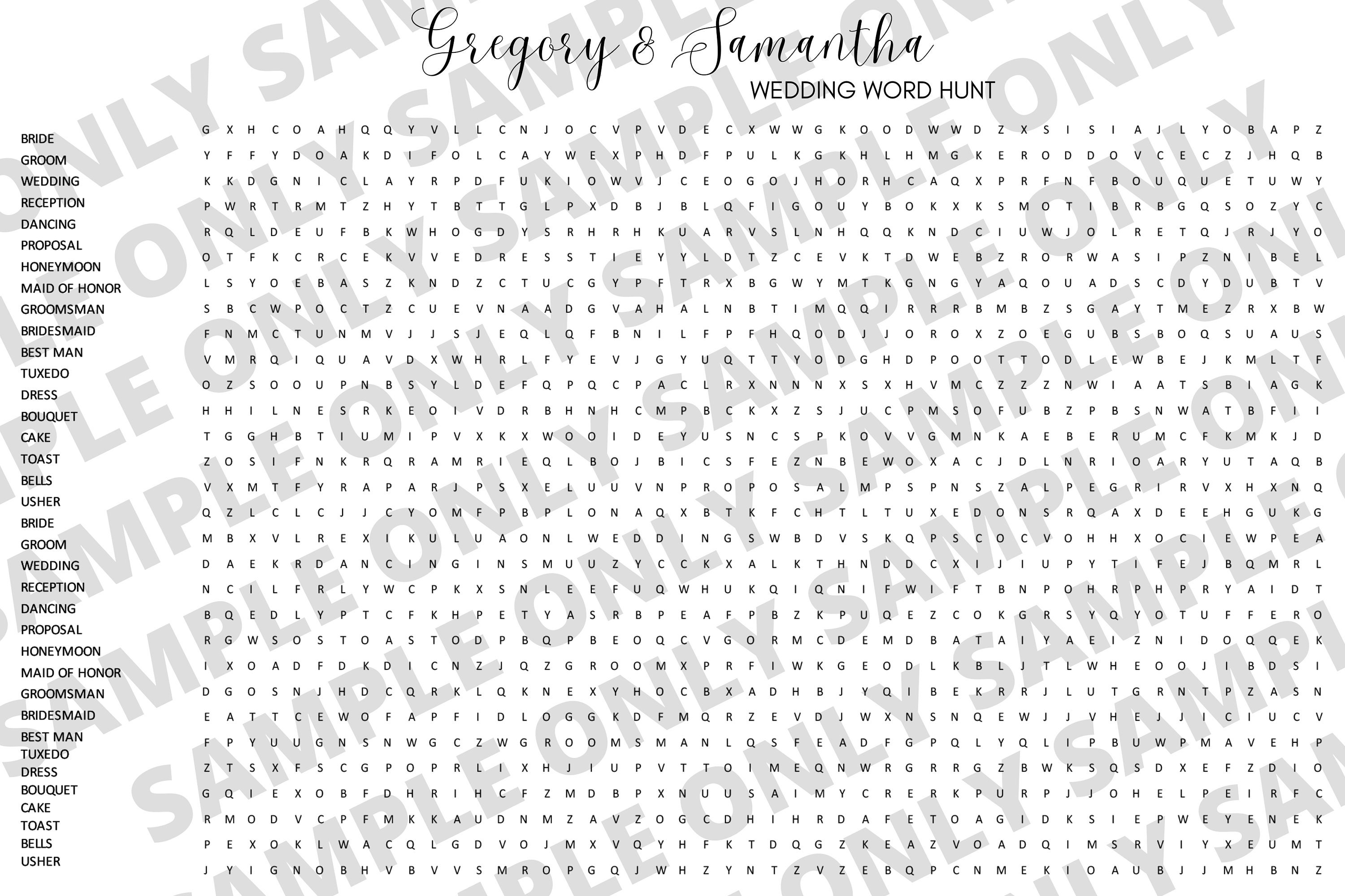 Custom Large Format Bridal Word Search Puzzle, Bridal Party Game ...