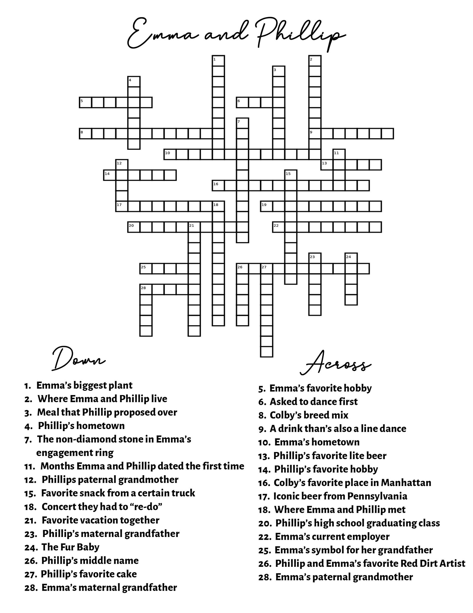 Custom Wedding Crossword Puzzle, Bridal Shower Crossword, Bridal Party ...