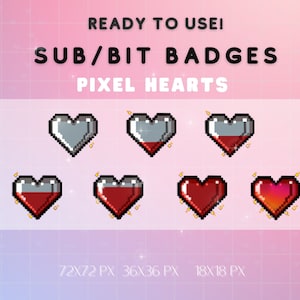 Pixel Heart Sub Badges for Twitch, Youtube, Discord (digital Download ...