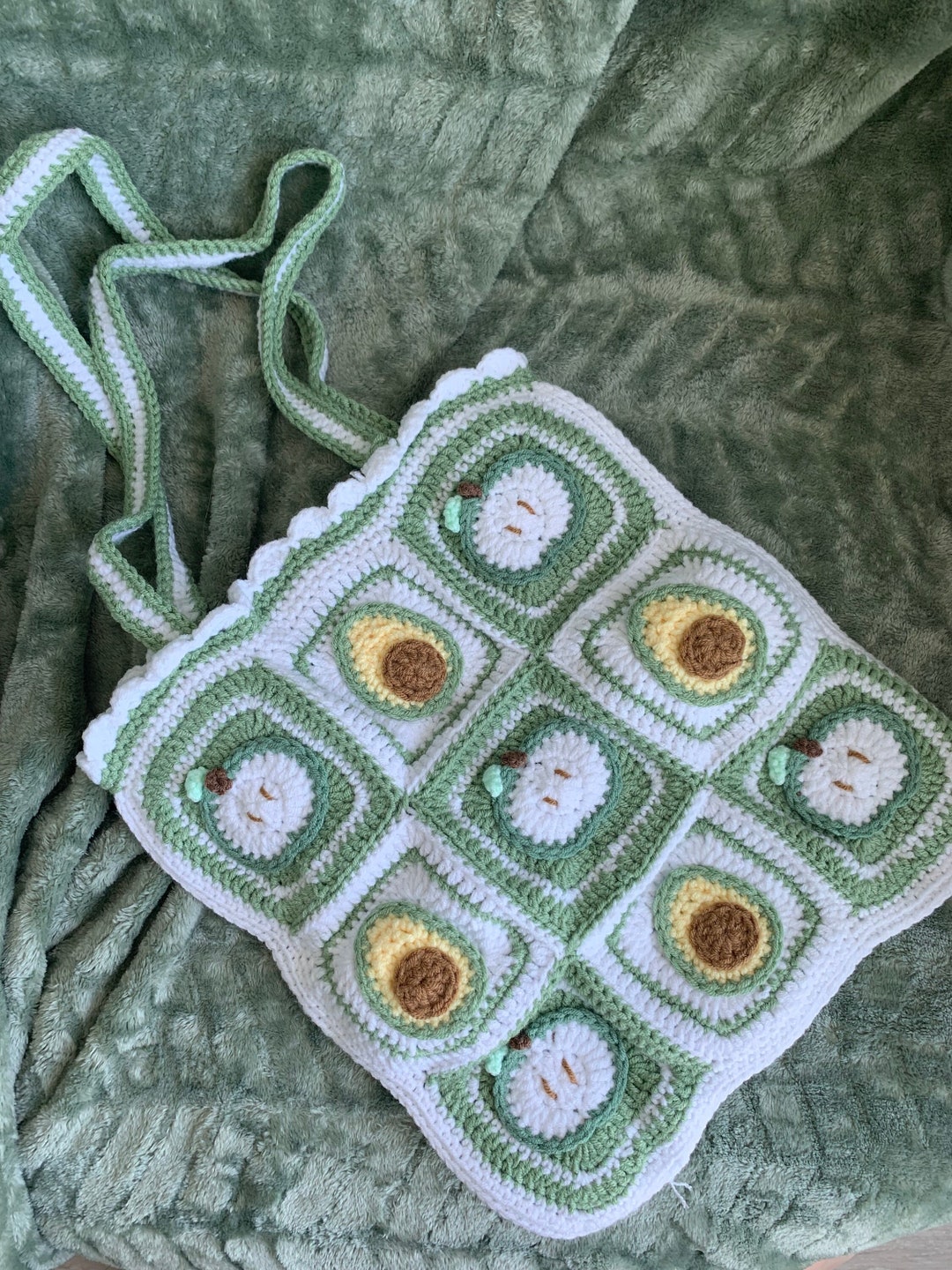 Handmade Crochet Granny Square Avocado Tote Bag - Etsy UK