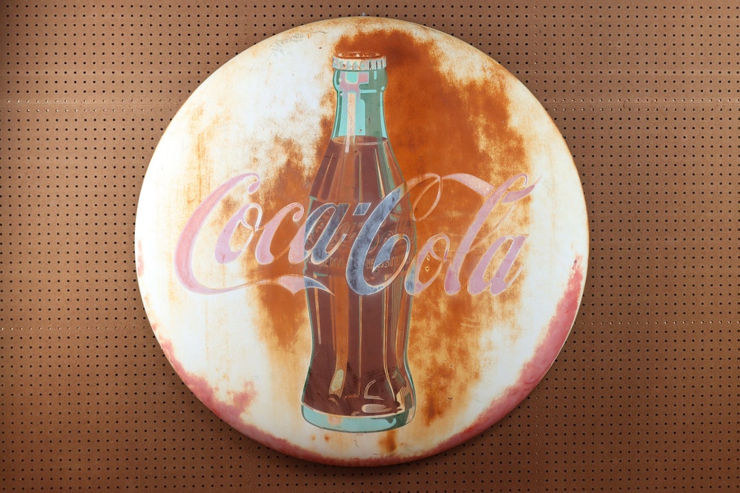 Vintage 48 Coca-cola Weather Aged Metal Button Sign From Bottling ...