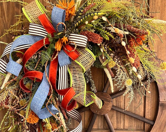 Everyday Farmhouse Wagon Wheel Wreath, Rustic Farmhouse Wagon Wheel ...
