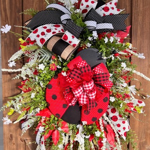 Spring Summer Ladybug Wreath Swag, Ladybug Polka Dot Home Decor, Insect ...