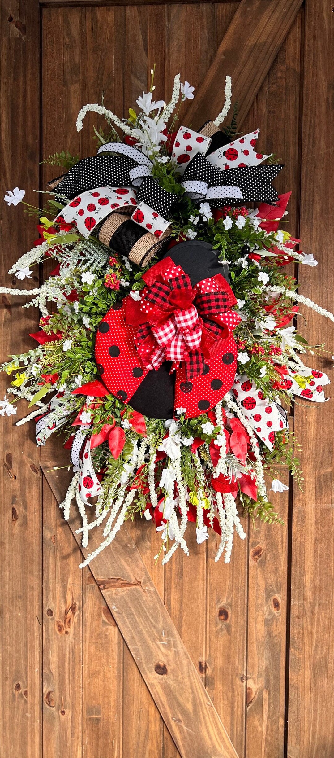 Spring Summer Ladybug Wreath Swag, Ladybug Polka Dot Home Decor, Insect ...