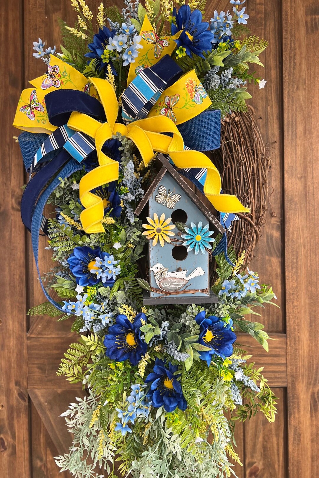 Spring Summer Farmhouse Birdhouse Grapevine Wreath, Bird Lover Porch ...