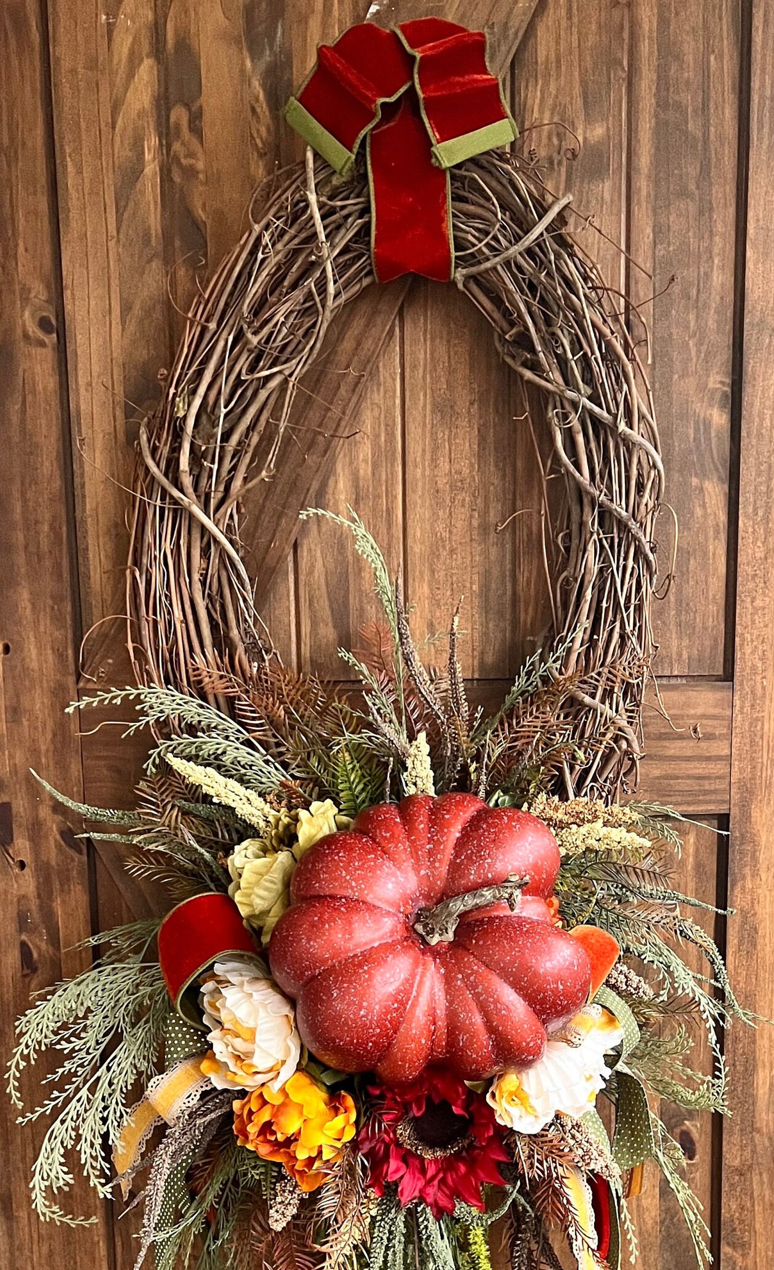 Fall Boho Grapevine Wreath, Boho Chic Fall Wall Art, Autumn Harvest ...