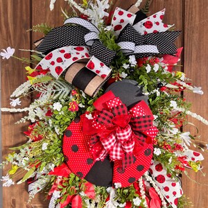 Spring Summer Ladybug Wreath Swag, Ladybug Polka Dot Home Decor, Insect ...
