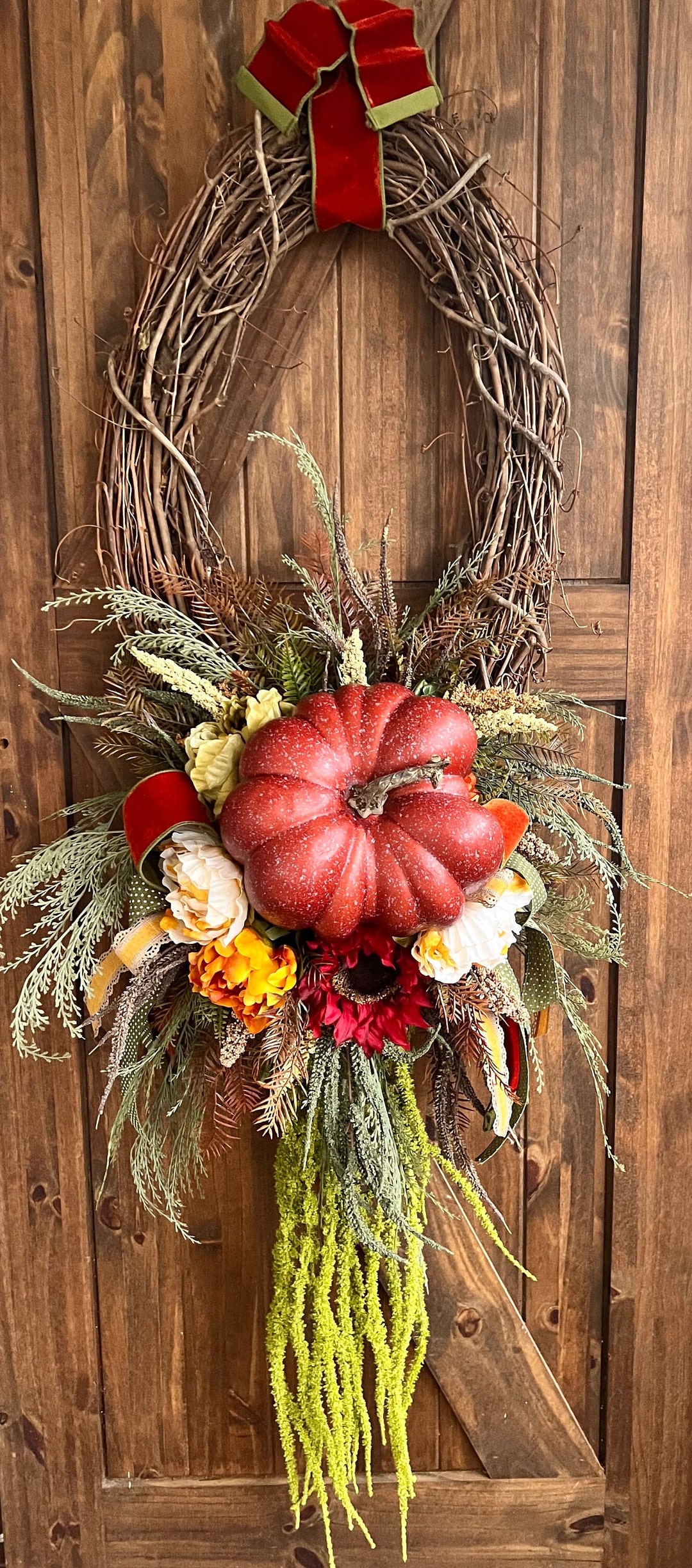 Fall Boho Grapevine Wreath, Boho Chic Fall Wall Art, Autumn Harvest ...