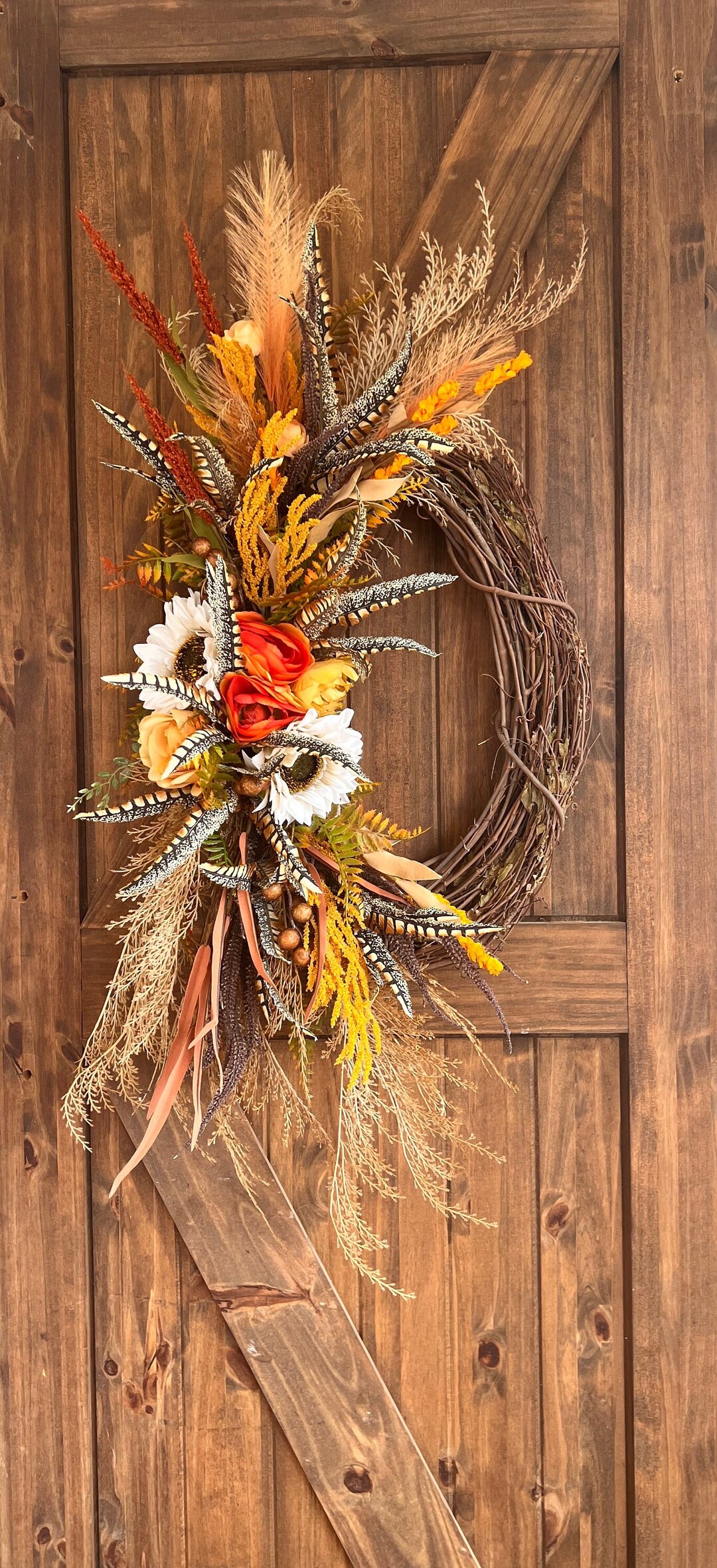 Fall Boho Grapevine Wreath, Boho Chic Fall Wall Art, Pampas Grass Home ...