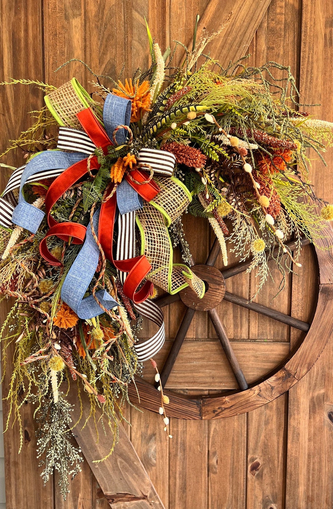 Everyday Farmhouse Wagon Wheel Wreath, Rustic Farmhouse Wagon Wheel ...