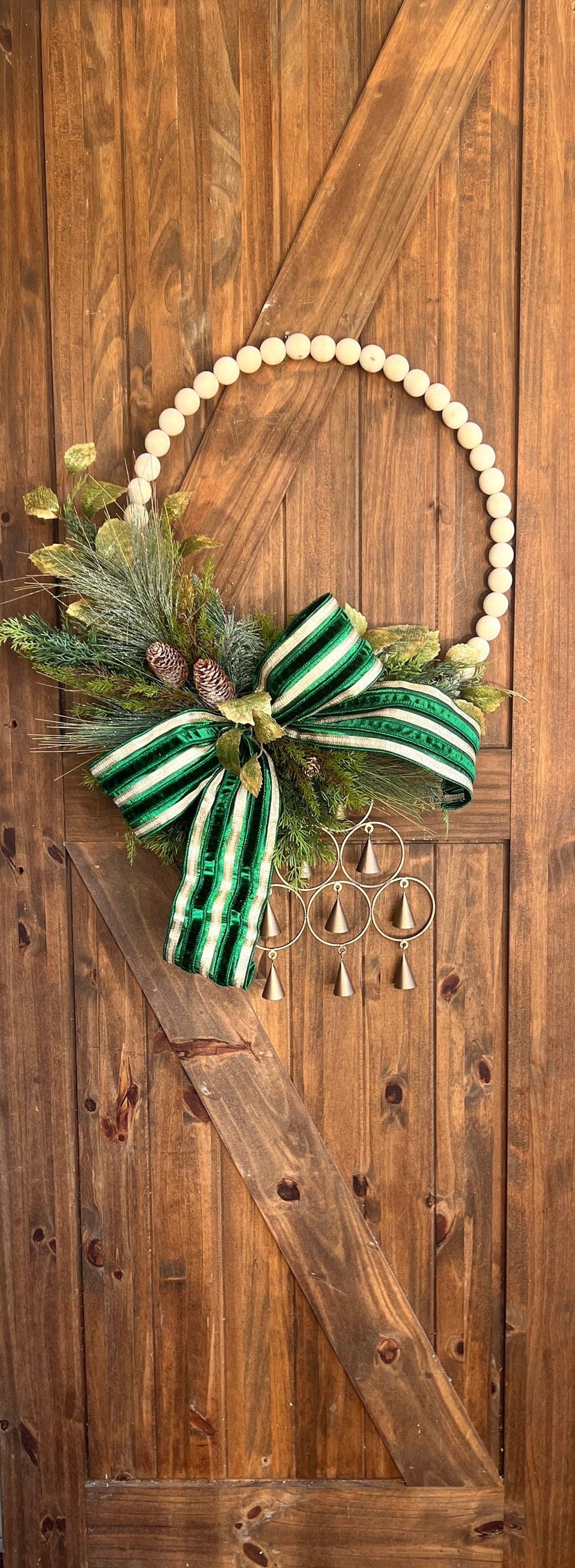 Winter Bell Bead Hoop Wreath, Christmas Boho Bell Hoop Accent, Winter ...