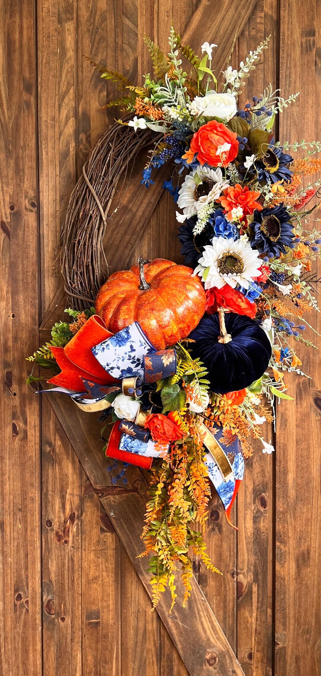 Fall Country Farmhouse Grapevine Wreath, Pumpkin Door Decor, Autumn ...