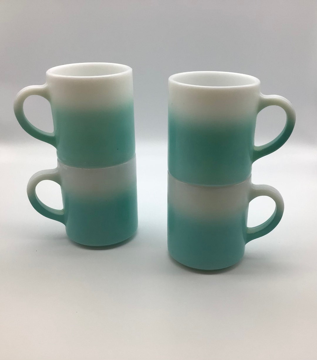 4 Vintage Teal and White Hazel Atlas Mugs - Etsy