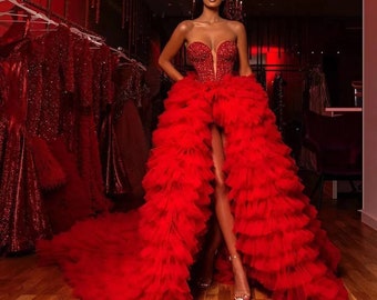 Red Floral Prom Dress - Etsy