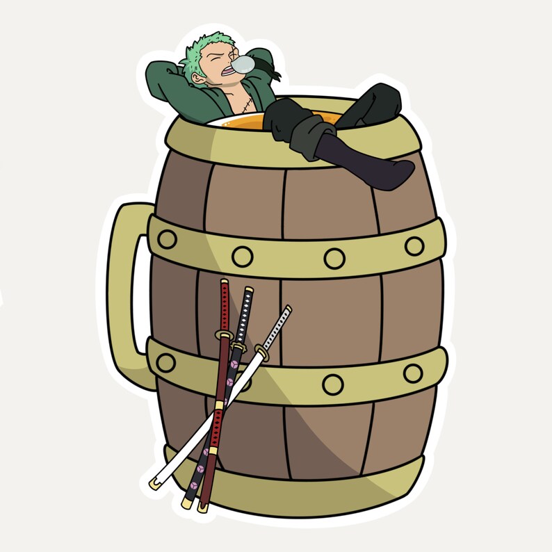 Roronoa Zoro Sleeping in Binks Beer Mug One Piece Sticker - Etsy