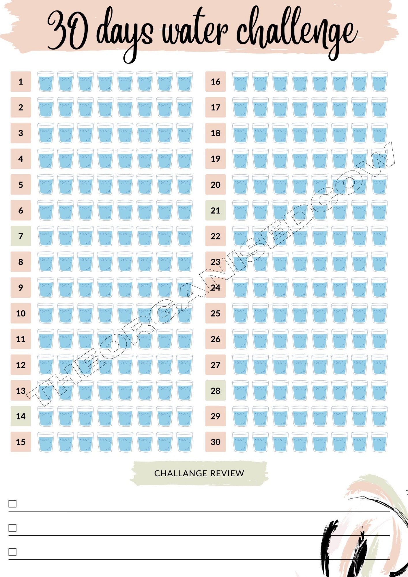 Water Challenge Tracker Planner Chart - Etsy
