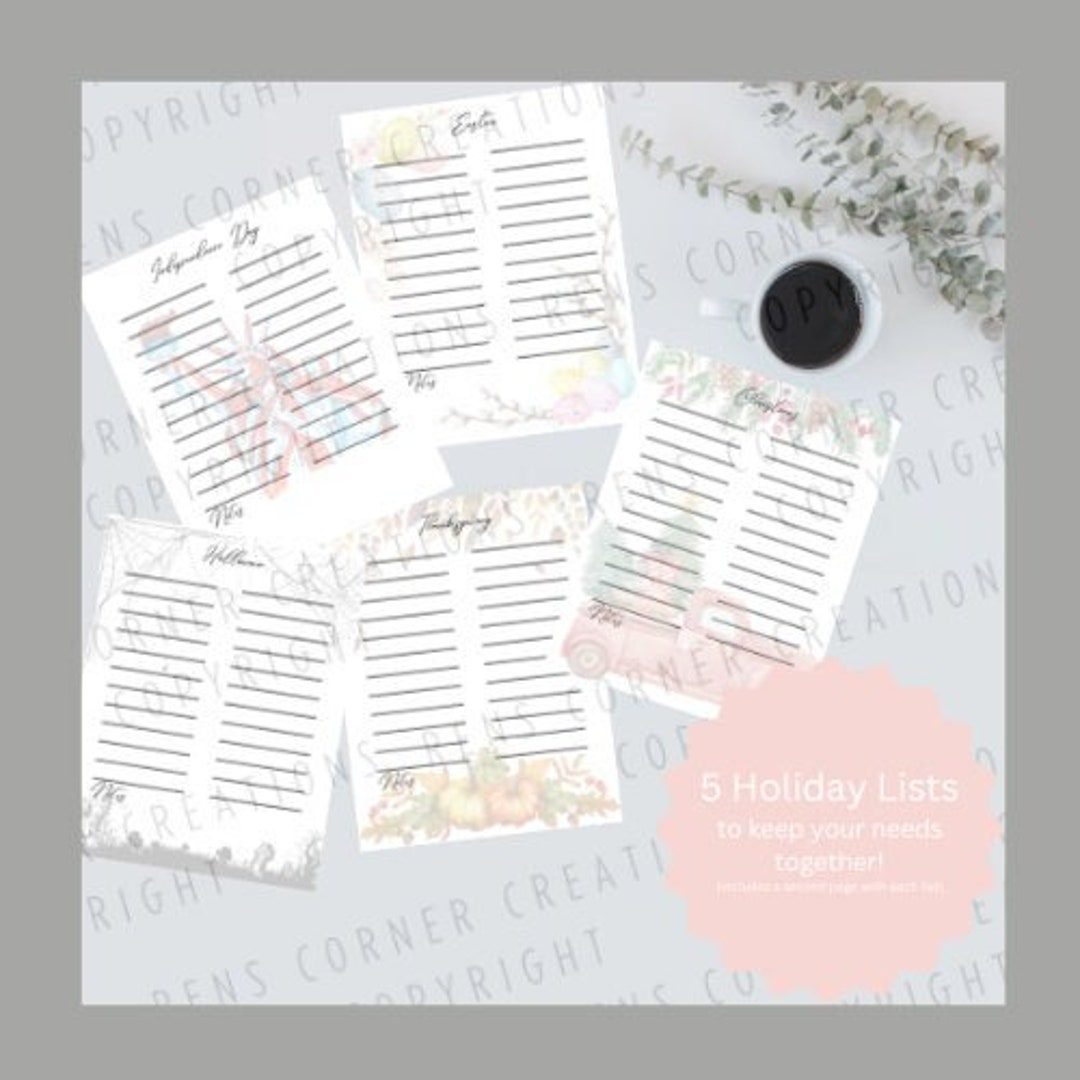 5 Major Holiday Lists Printable - Etsy