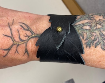 Handmade Rich Brown Leather Leaf Cuff Bracelet: Earthly Elegance ...